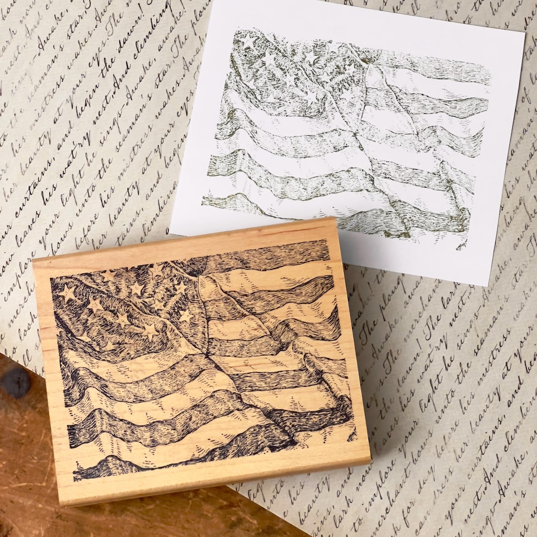 USA Flag Stamp, Vintage Large Wood Mounted Rubber Craft Stamp, Used - Etsy