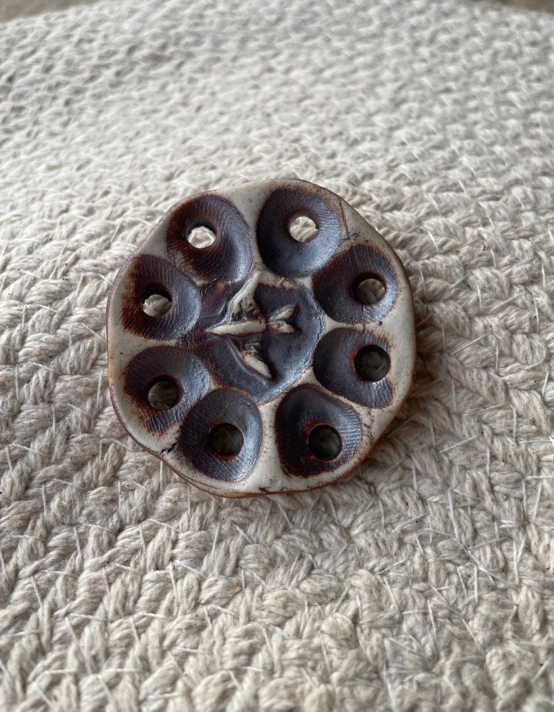 Vintage Macrame Flying Bird Pottery Bead, Handmade Pottery Bead, Disk ...