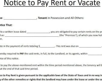 Notice to Pay Rent or Vacate Template - Etsy
