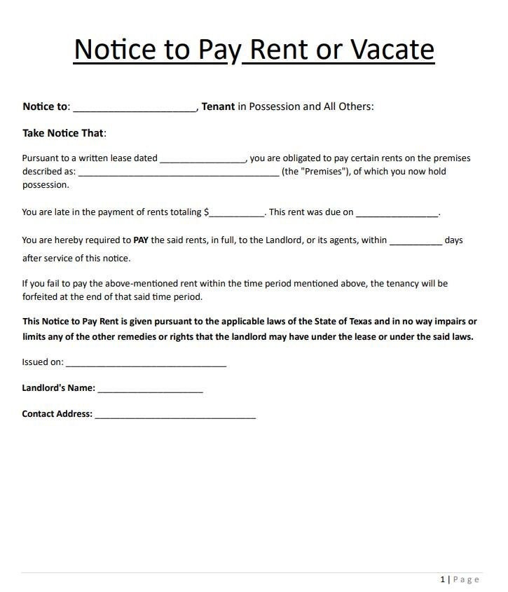 Notice to Pay Rent or Vacate - Etsy