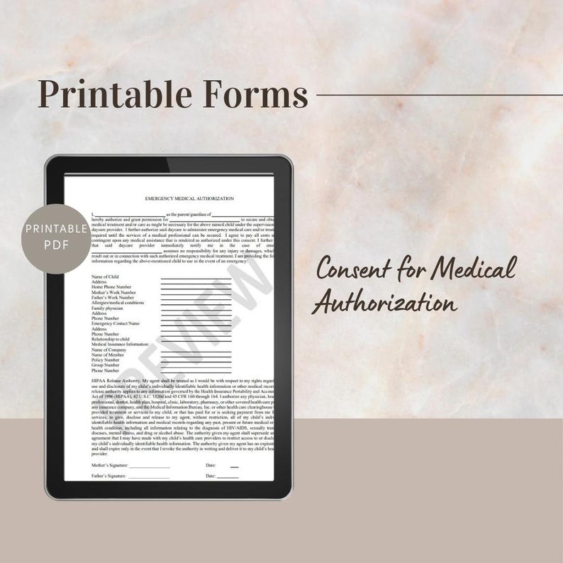 Parental Consent Form - Medical Authorization - Etsy