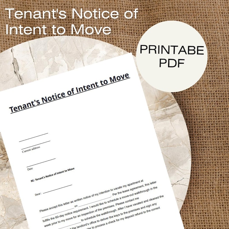 Tenant's Notice of Intent to Move - 60 Day Notice - Etsy