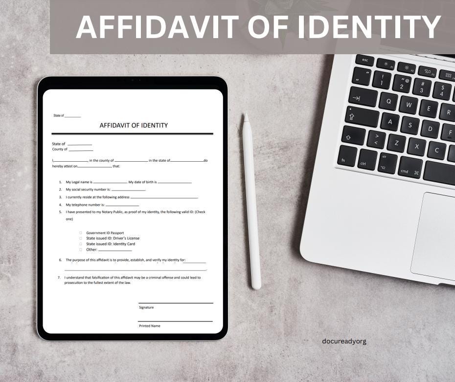 AFFIDAVIT of IDENTITY FORM - Etsy