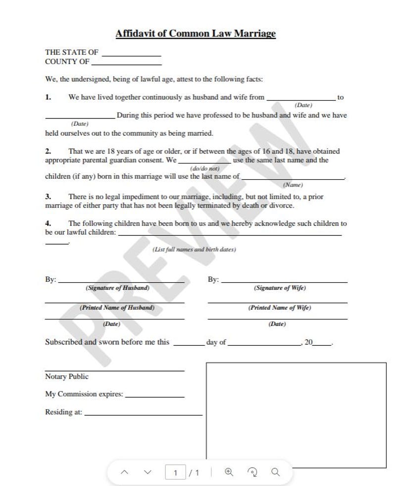 Affidavit of Common Law Marriage - Etsy