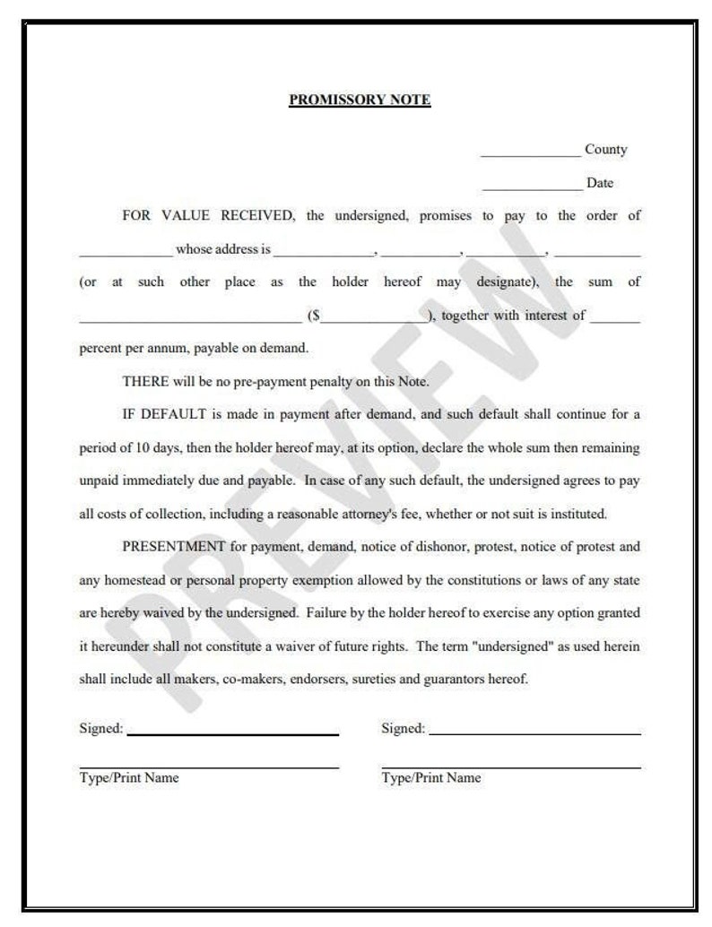 Promissory Note - Etsy