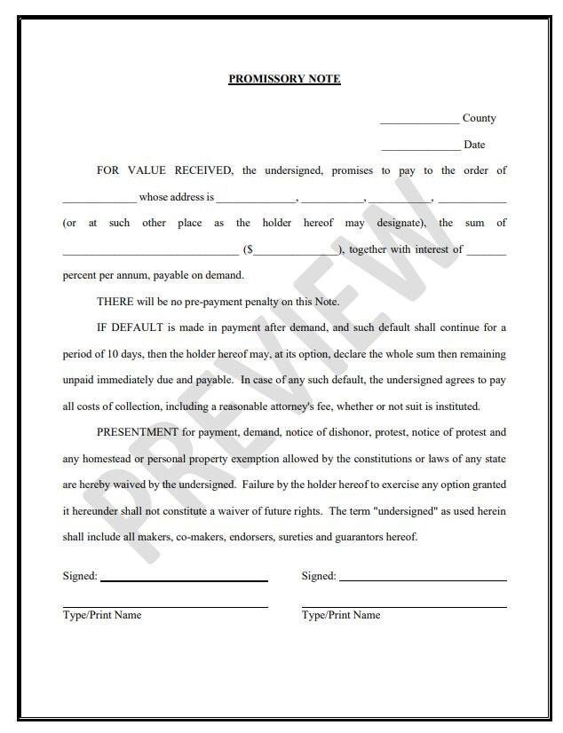 Promissory Note - Etsy