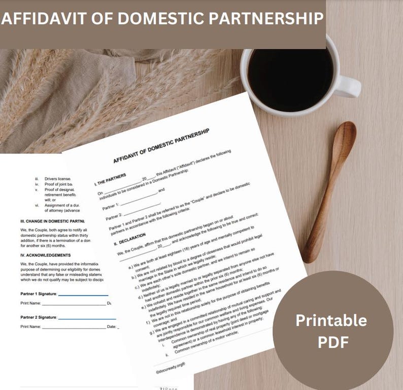 AFFIDAVIT of DOMESTIC PARTNERSHIP - Etsy