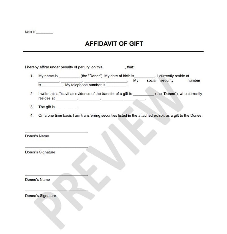 AFFIDAVIT OF GIFT - Etsy
