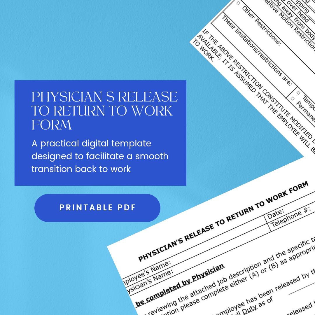 Physician's Release to Return to Work Form - Etsy