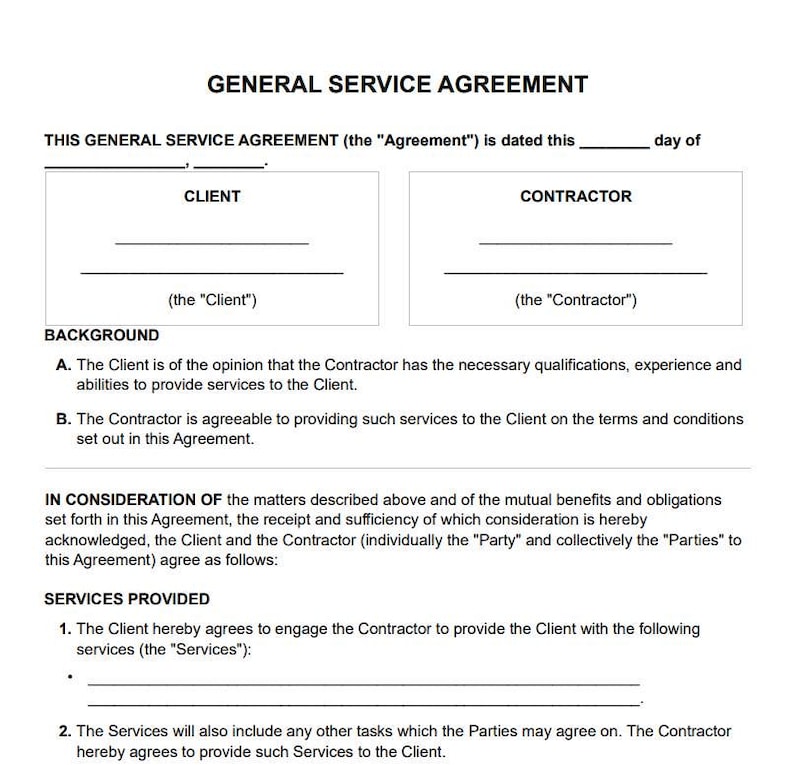 General Service Agreement Form - Etsy