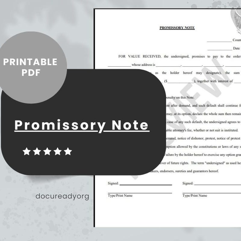 Promissory Note Template - Etsy