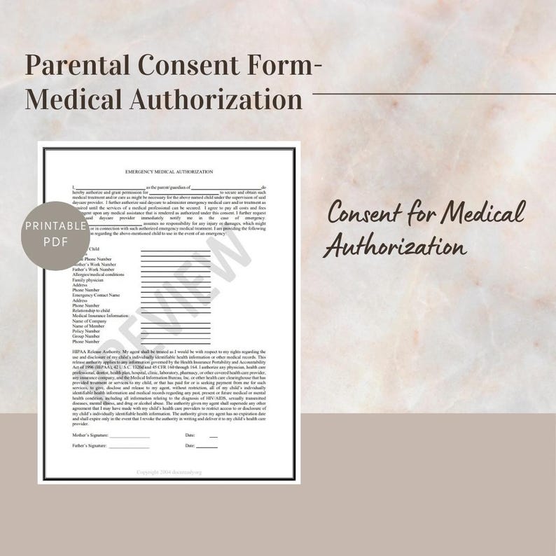 Parental Consent Form - Medical Authorization - Etsy
