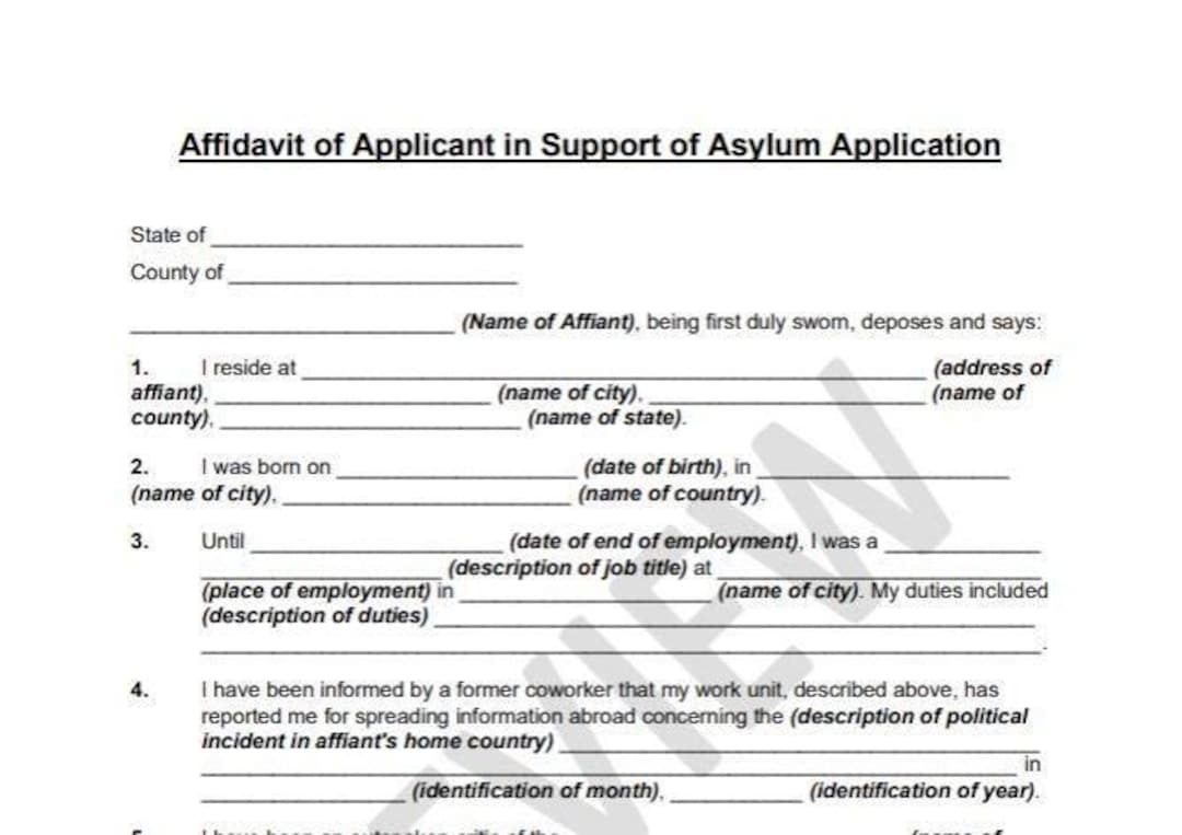 Affidavit of Applicant in Support of Asylum Application - Etsy