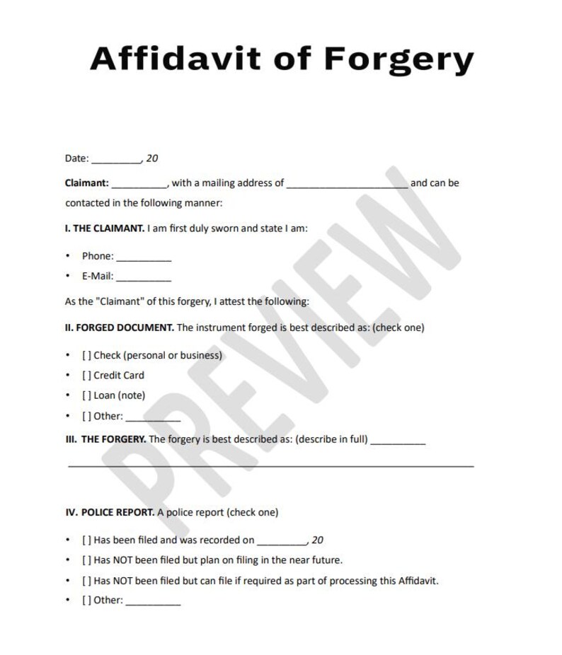 AFFIDAVIT of FORGERY FORM - Etsy