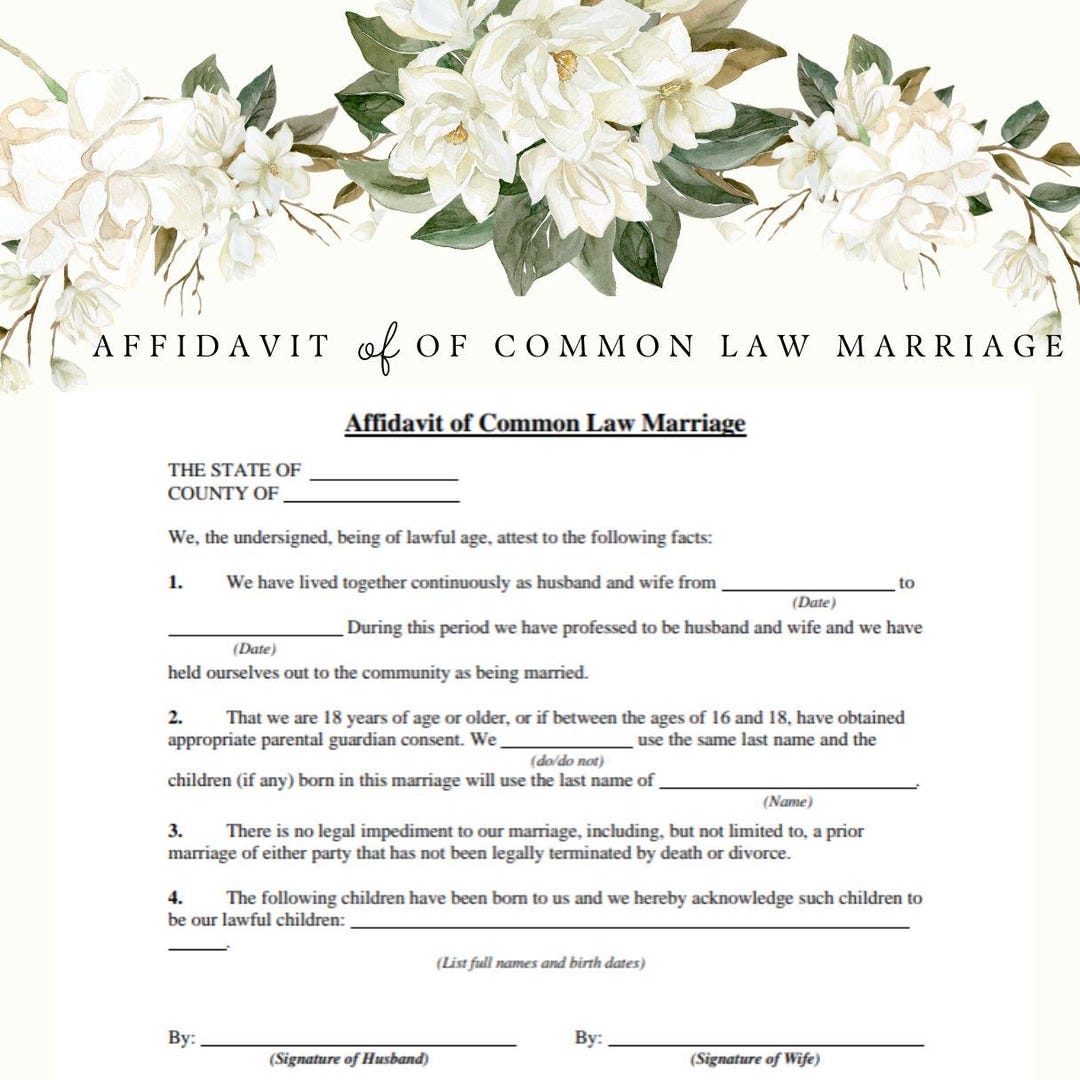Affidavit of Common Law Marriage - Etsy