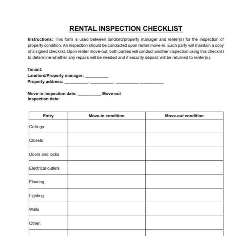 Move-in/move-out Rental Inspection Checklist - Etsy