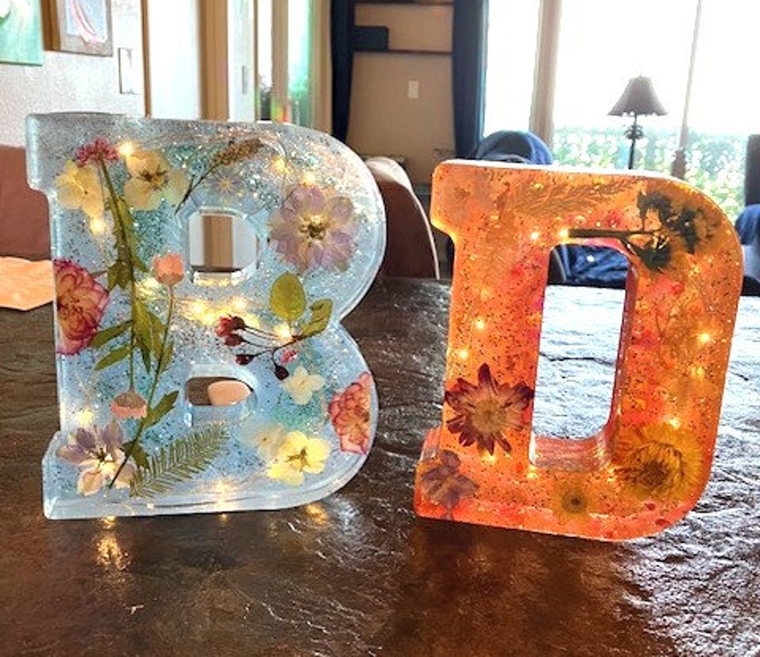 7 Tall Epoxy Resin Letter With Real Dried Flowers Lights Up - Etsy