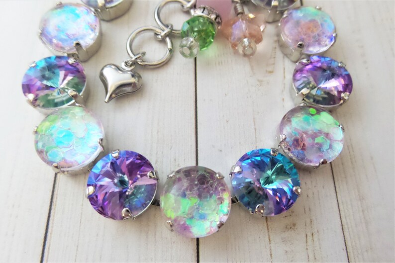 Cotton Candy Crystal Bracelet 12mm Hand Painted Cabs - Etsy