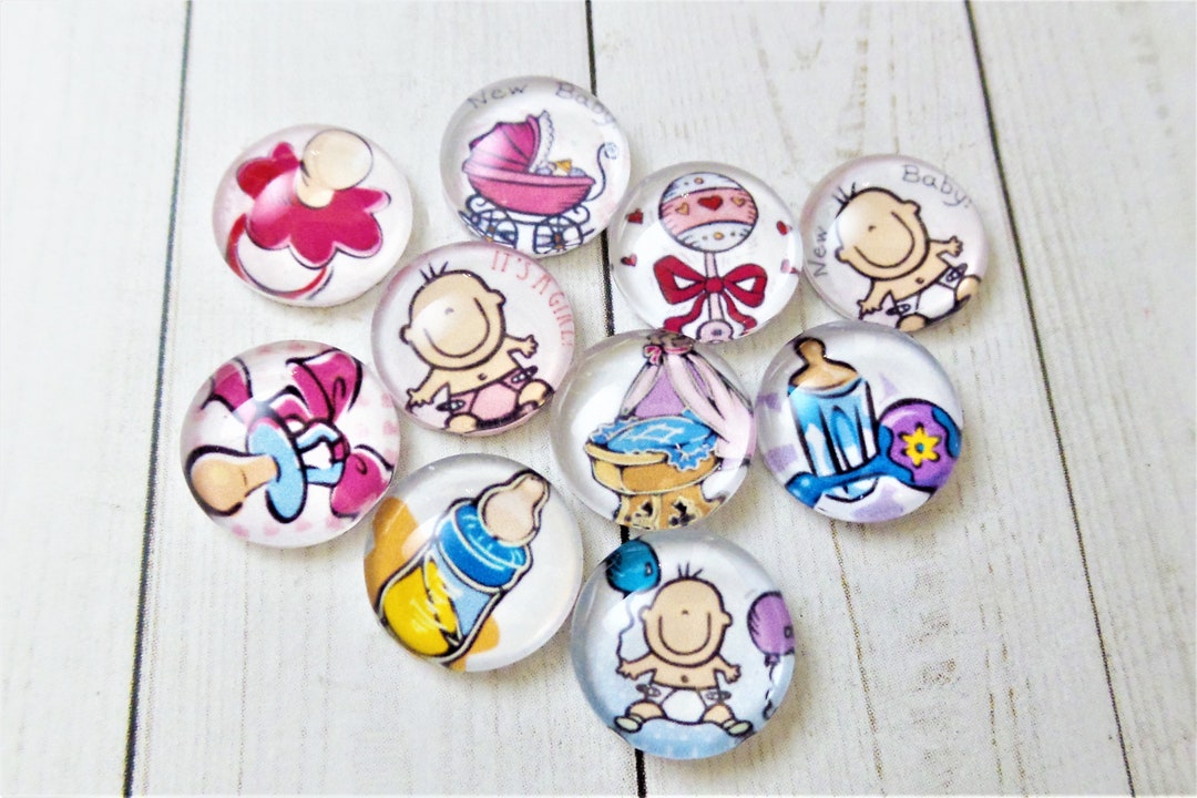 Photo Cabochons, 12mm, 1/2 in., Glass, Round, New Baby girl, 10 Pieces ...