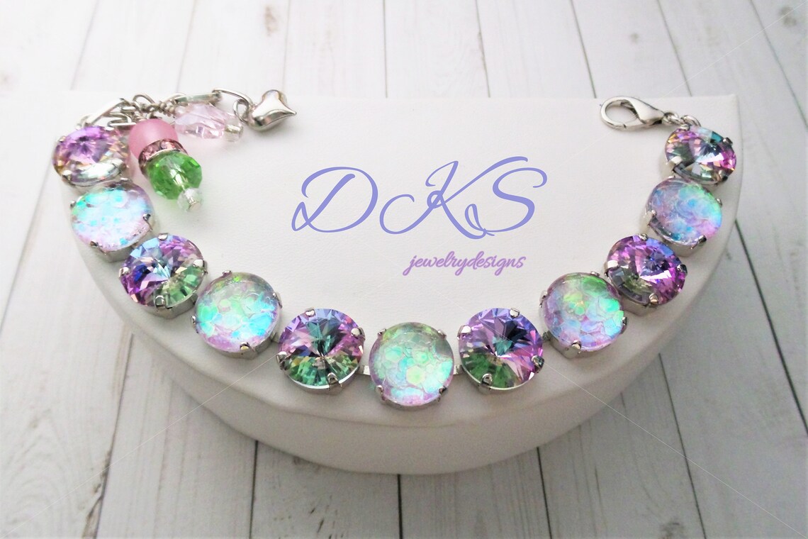 Cotton Candy Crystal Bracelet 12mm Hand Painted Cabs - Etsy