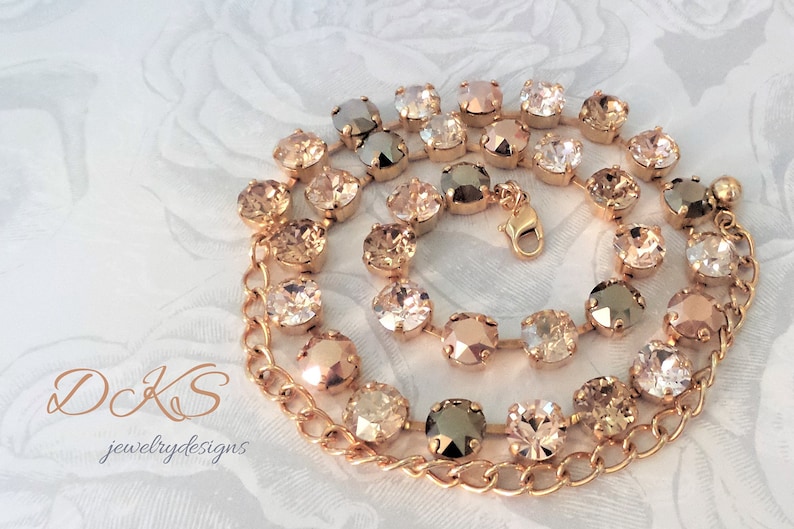 Golden Goddess, Crystal Necklace, 8MM, Choker, Bridal, Shades of Gold ...