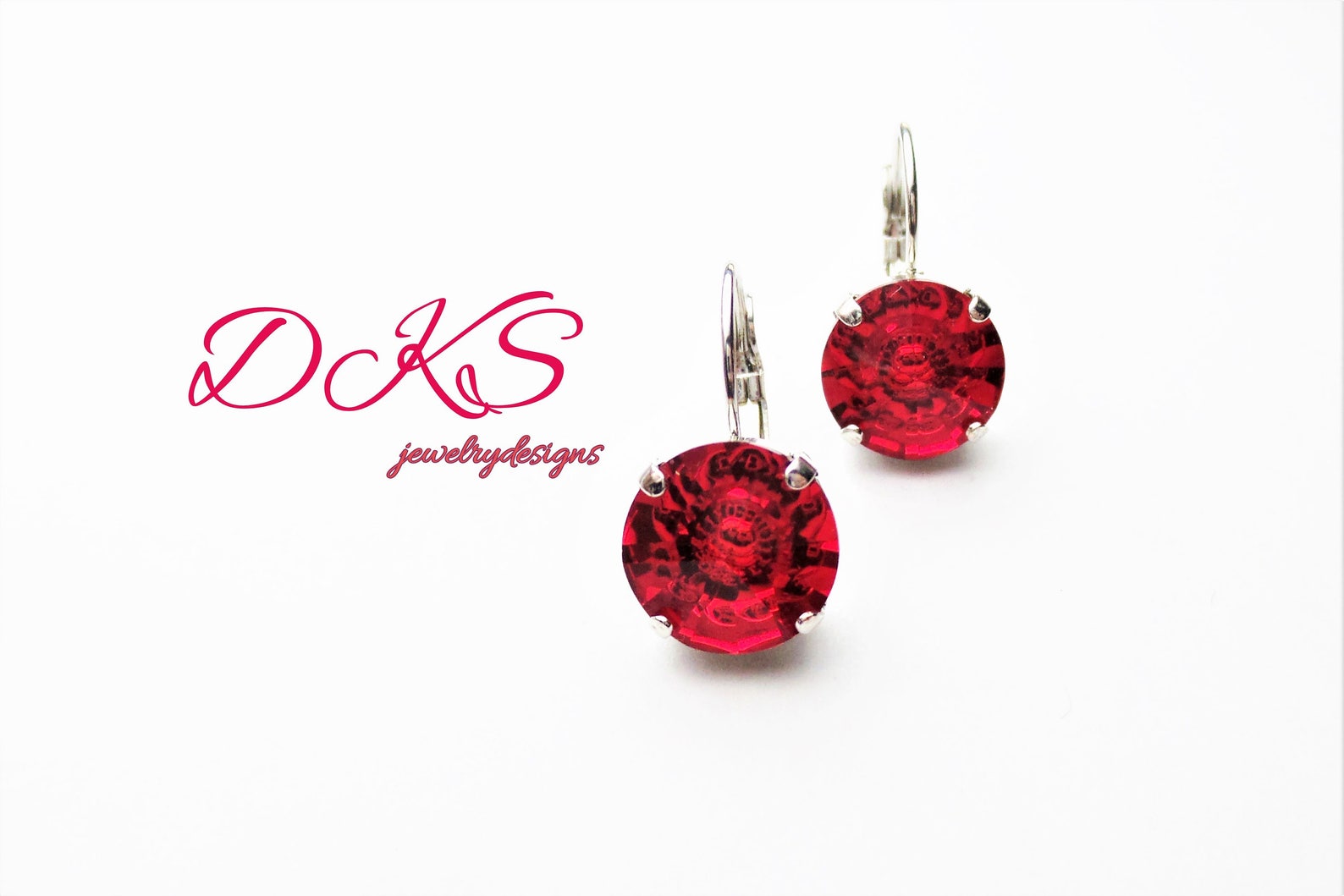 Red Vision, Crystal, 12mm Lever Back Earrings, Flower, Light Red, Round ...