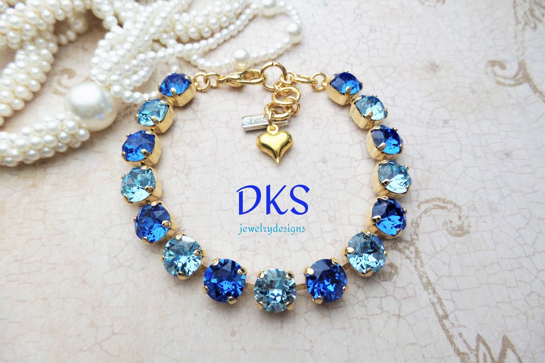 Blue on Blue, Crystal 8mm Bracelet, Bridal, Formal, Adjustable, Blue ...