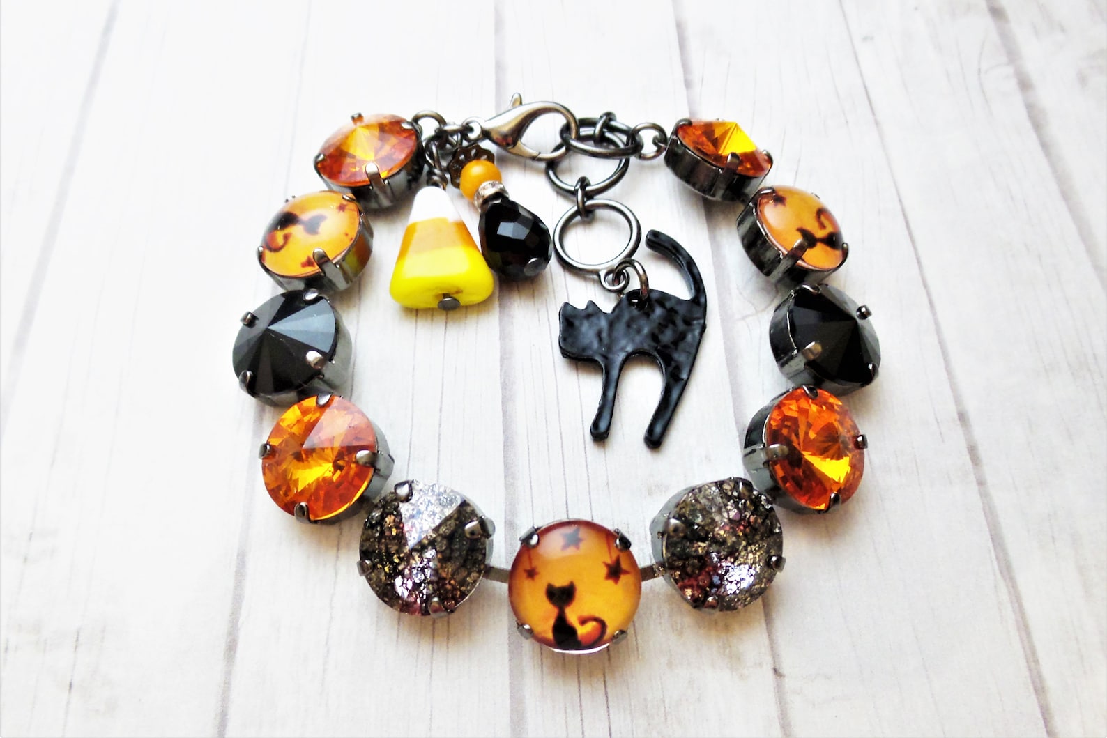 Halloween Black Cat Bracelet, Top Seller, Crystal, 12mm, Adjustable ...
