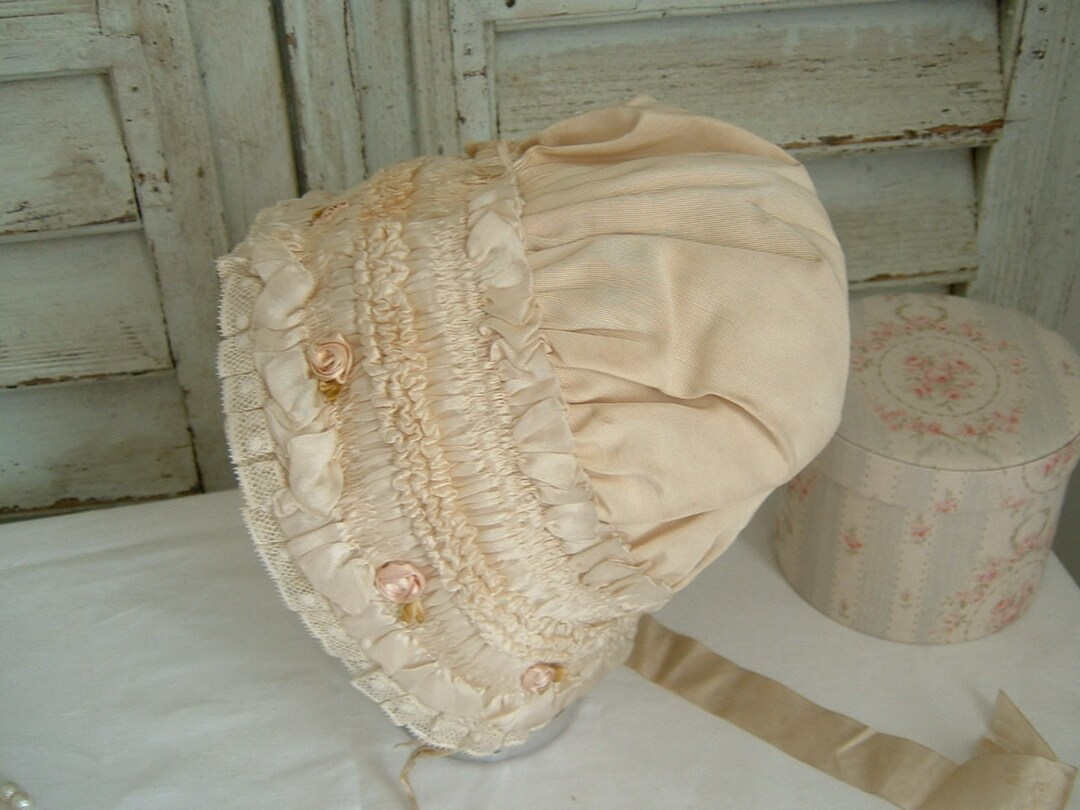 A Pretty Baby Bonnet With Ribbon Work Pretty Pretty Antique Bonnet ...