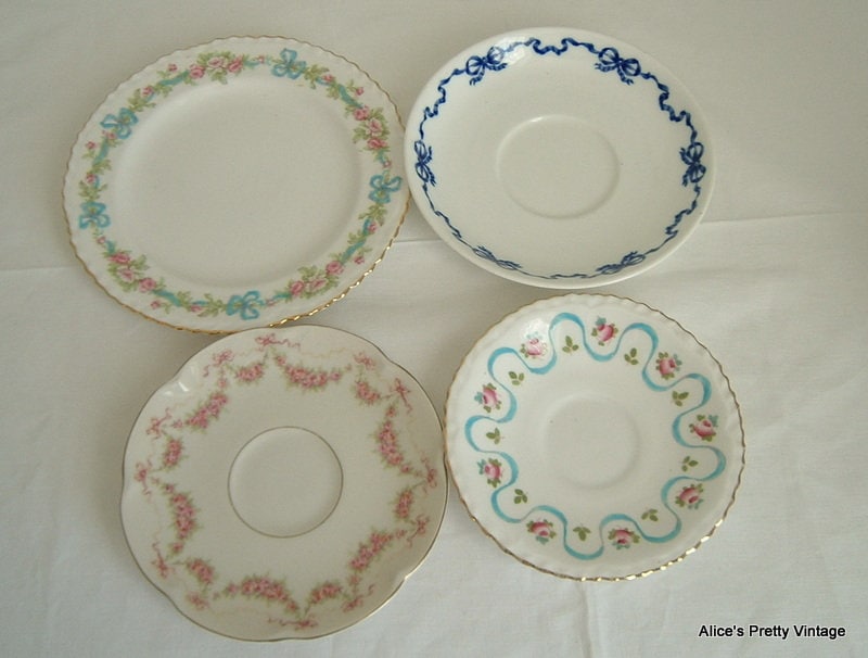 A Wonderful Set of Vintage Plates/dishes Ribbons and Bows Pretty Pretty ...