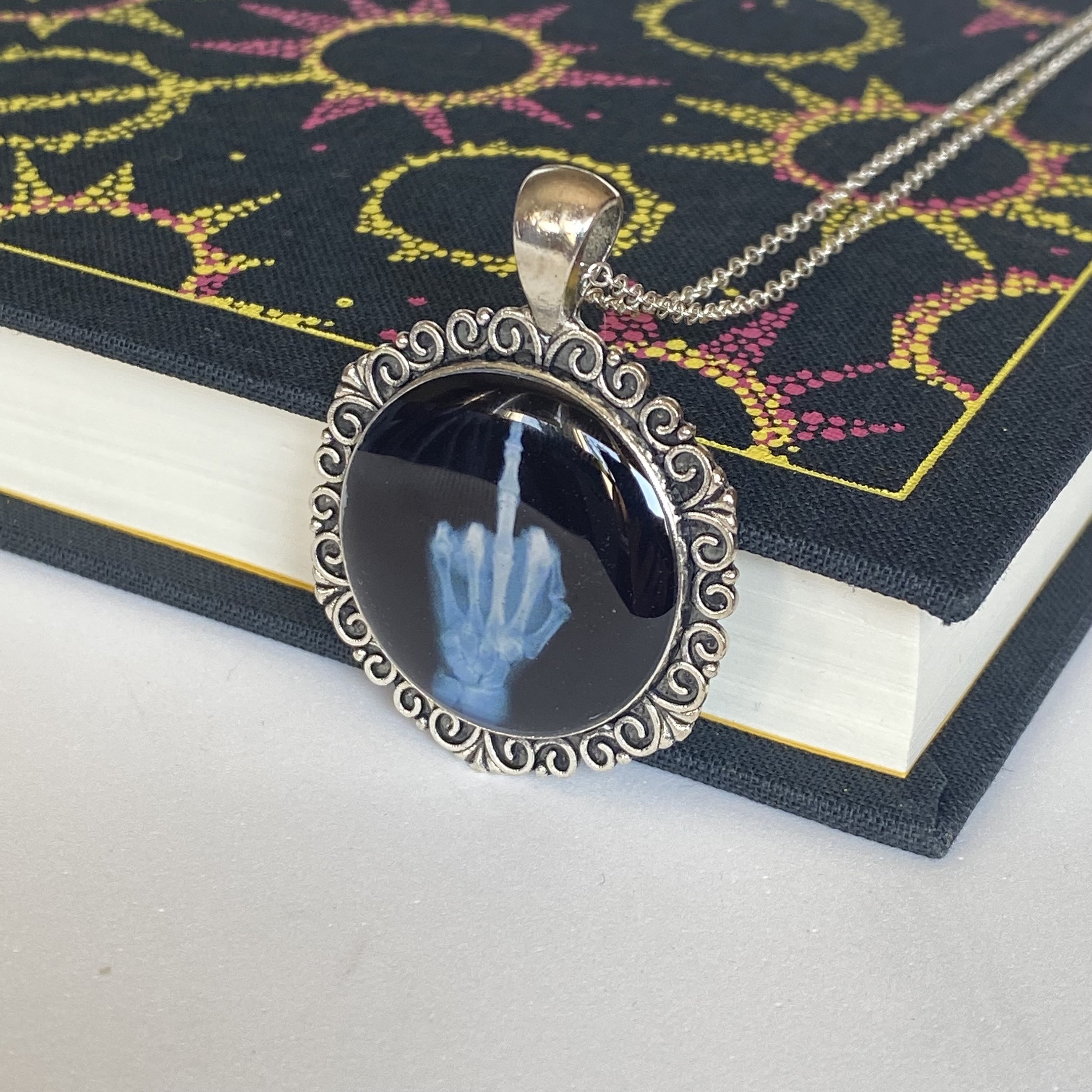 Handmade X-ray Middle Finger Pendant | Antique Silver Tone Rebel ...