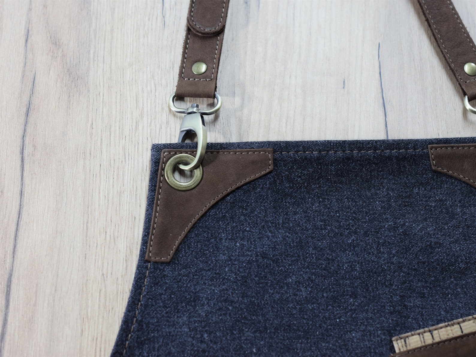 Denim Apron With Suede Leather Pockets Barista Apron for Men - Etsy