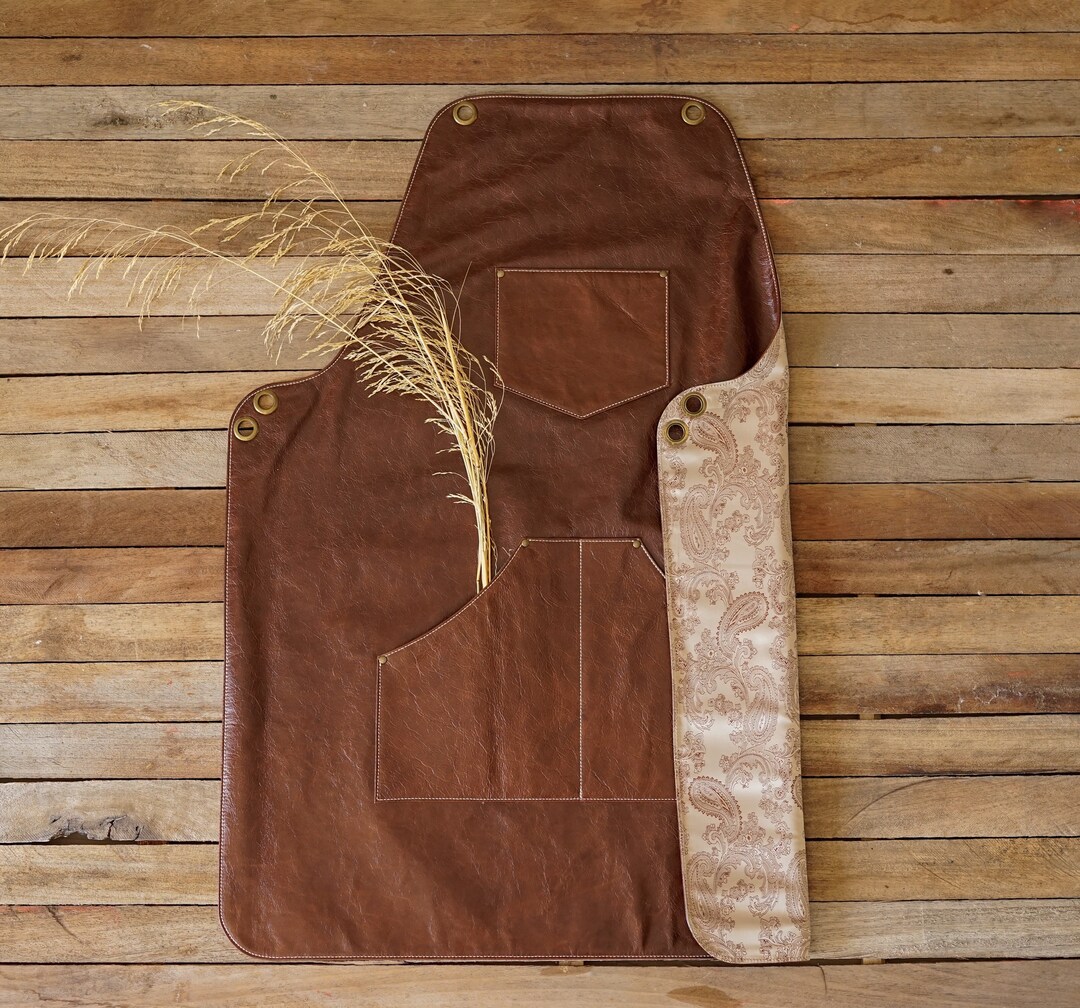 Handmade Leather Apron With Crossback Straps & Paisley Lining | Artisan ...