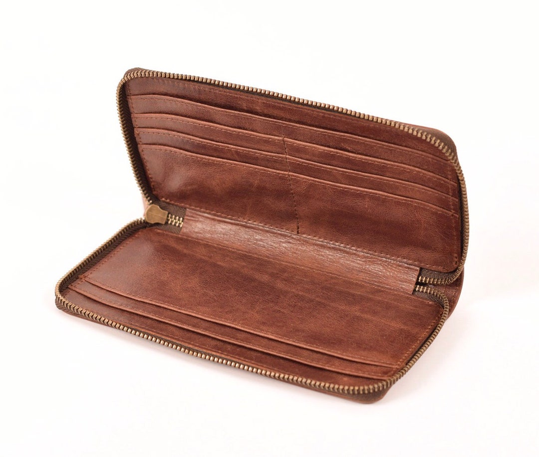 Handmade Leather Cash Envelope Wallet: RFID Protected, YKK Zipper - Etsy