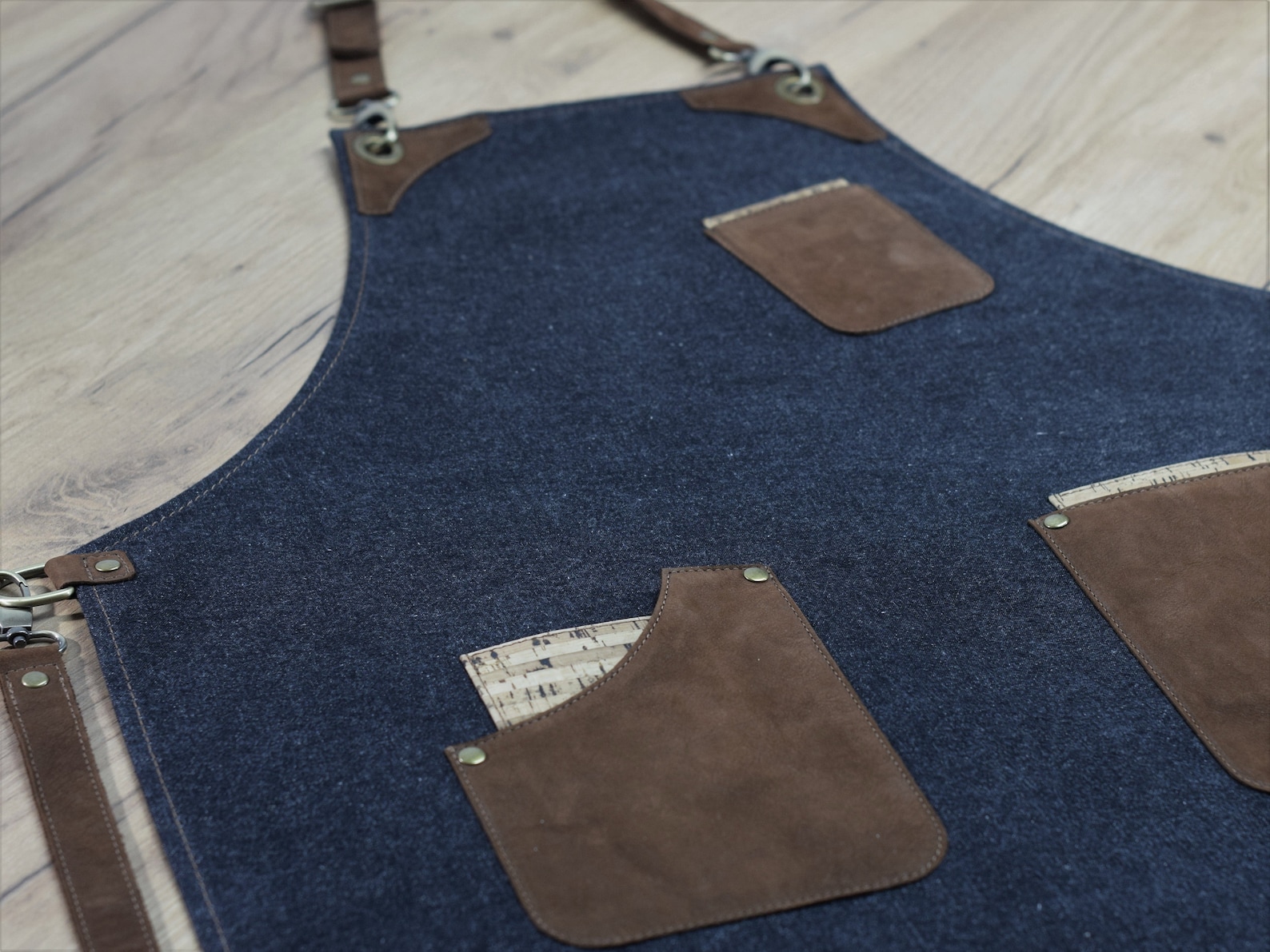 Denim Apron With Suede Leather Pockets Barista Apron for Men - Etsy