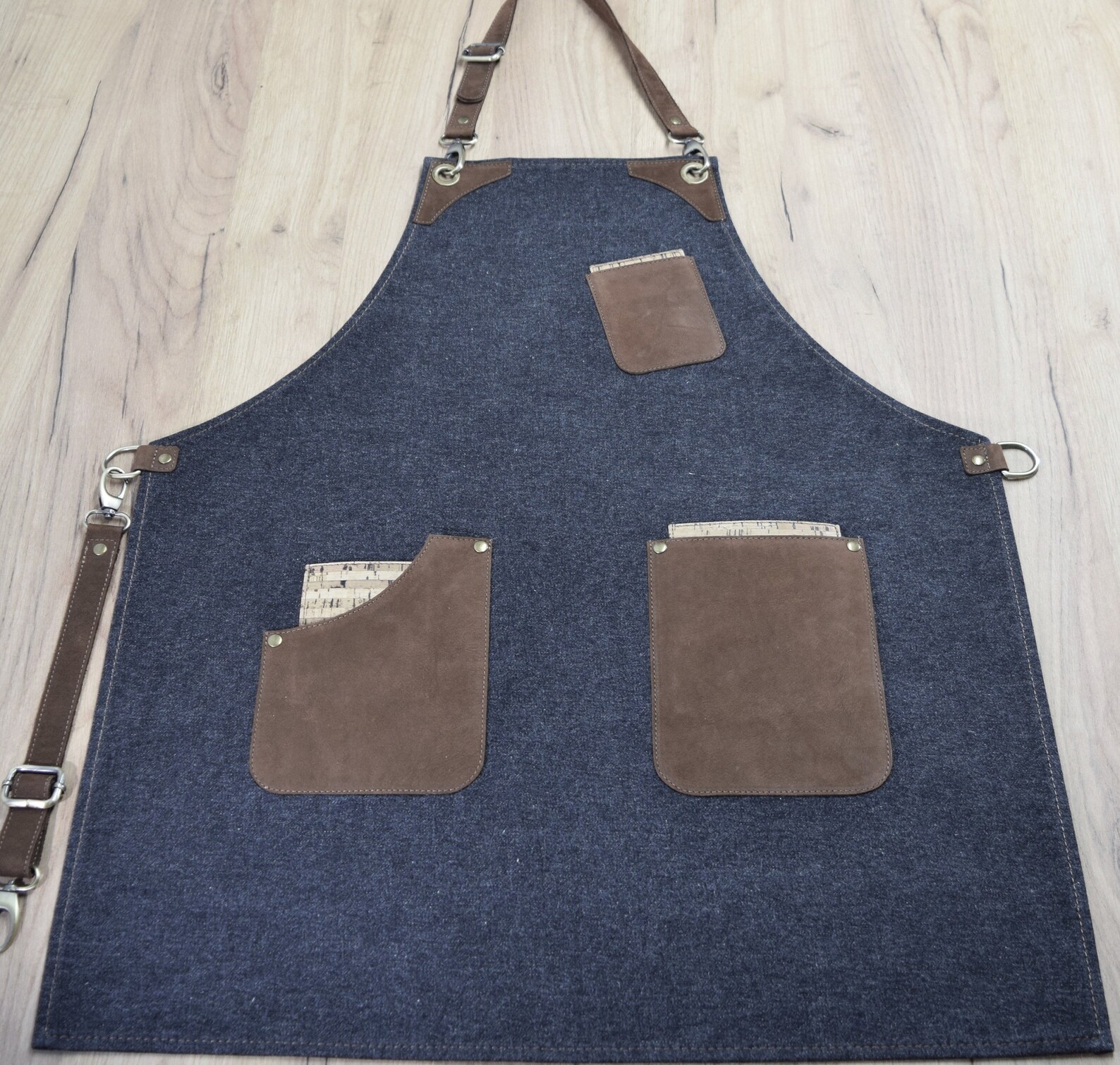 Denim Apron With Suede Leather Pockets Barista Apron for Men - Etsy