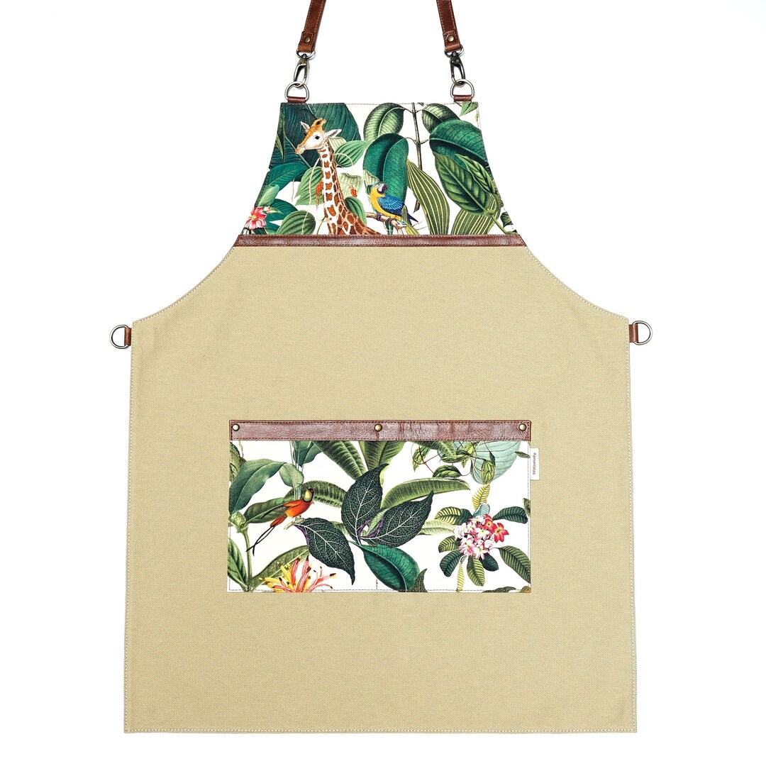 Handmade Jungle Safari Apron With Giraffe Print, Canvas Kitchen Apron ...