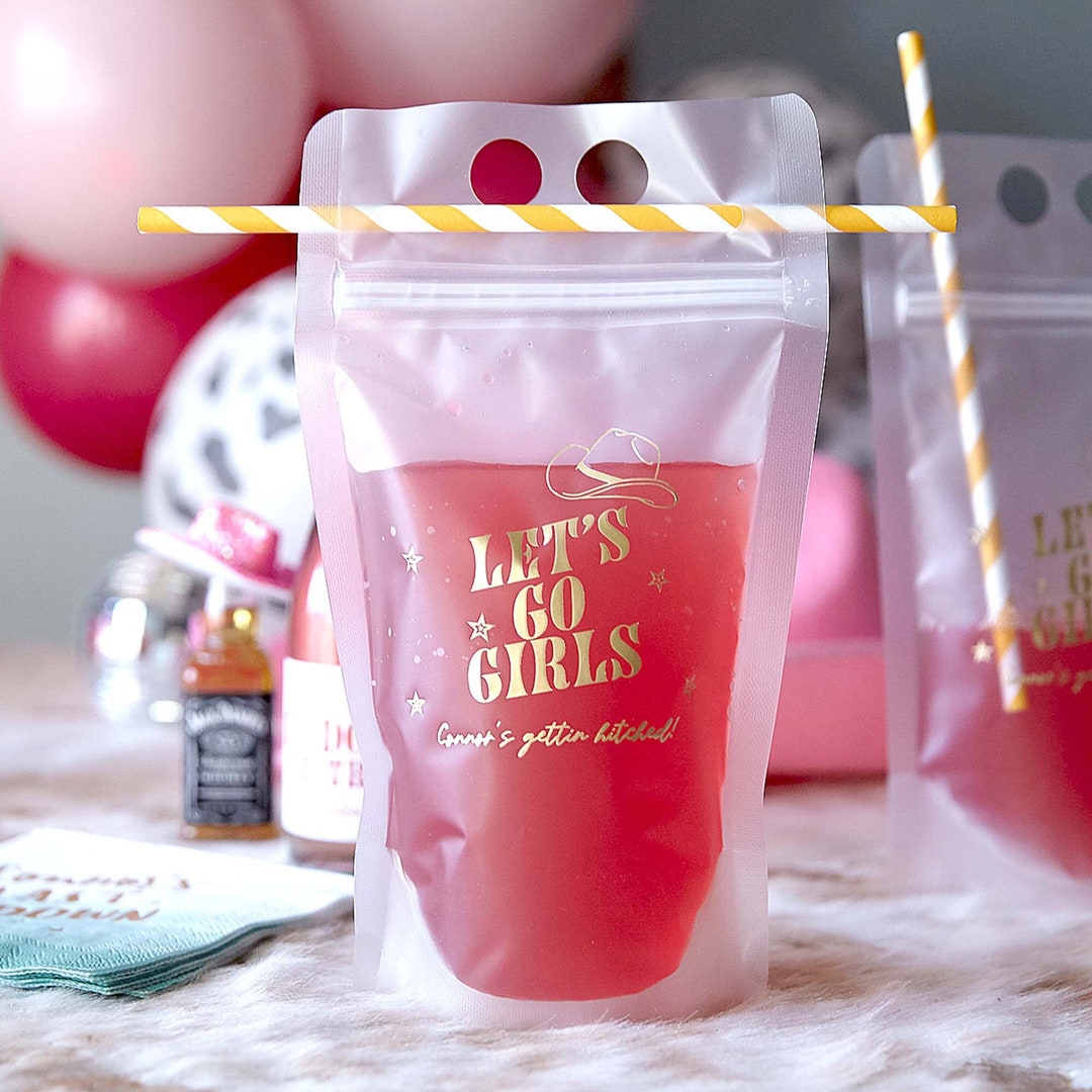 Personalized Let's Go Girls Drink Pouch - 16 Oz Reusable & Resealable ...