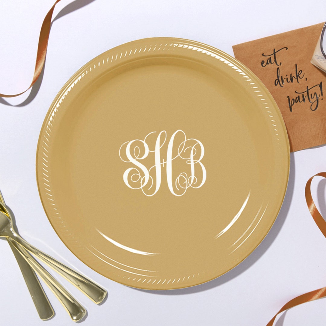 Personalized Printed Party Plates - Romantic Monogram - 10 Inch Dinner ...