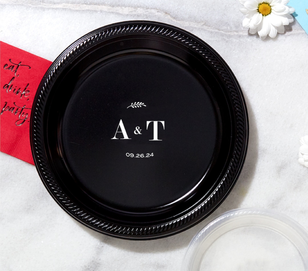 Personalized Monogram Party Plates - Contemporary Leaf Monogram - 10 ...