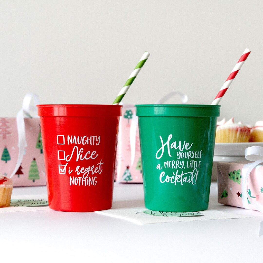 Christmas Holiday Cups - Naughty or Nice - Set of 12 - 16oz Stadium ...