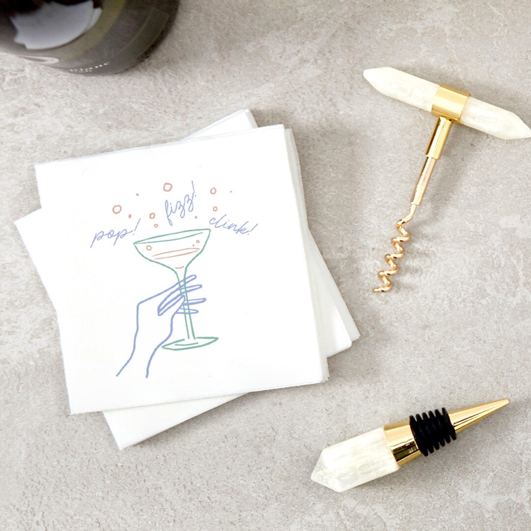 Pop, Fizz, Clink Party Napkin Pack Bubbly Glass Pack of 20 or 50 ...
