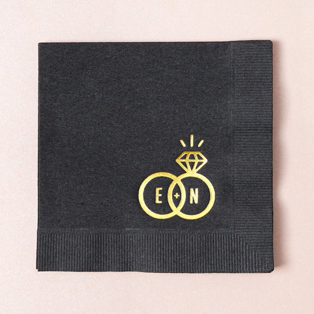 Diamond Ring Initials - Personalized Party Napkins - Cocktail Napkin ...