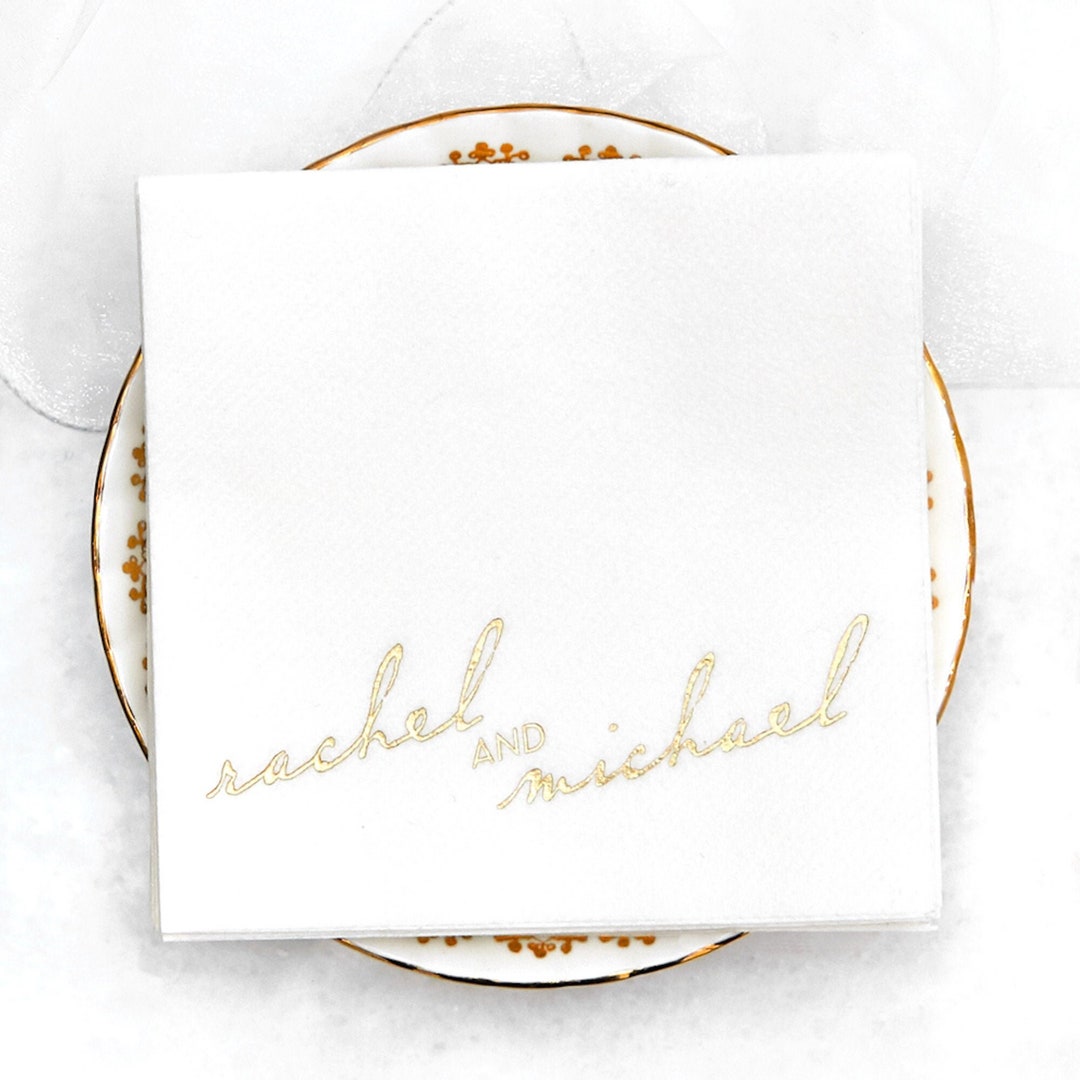 Personalized Names Cocktail Napkin - Vintage Modern Script Napkin- Foil ...