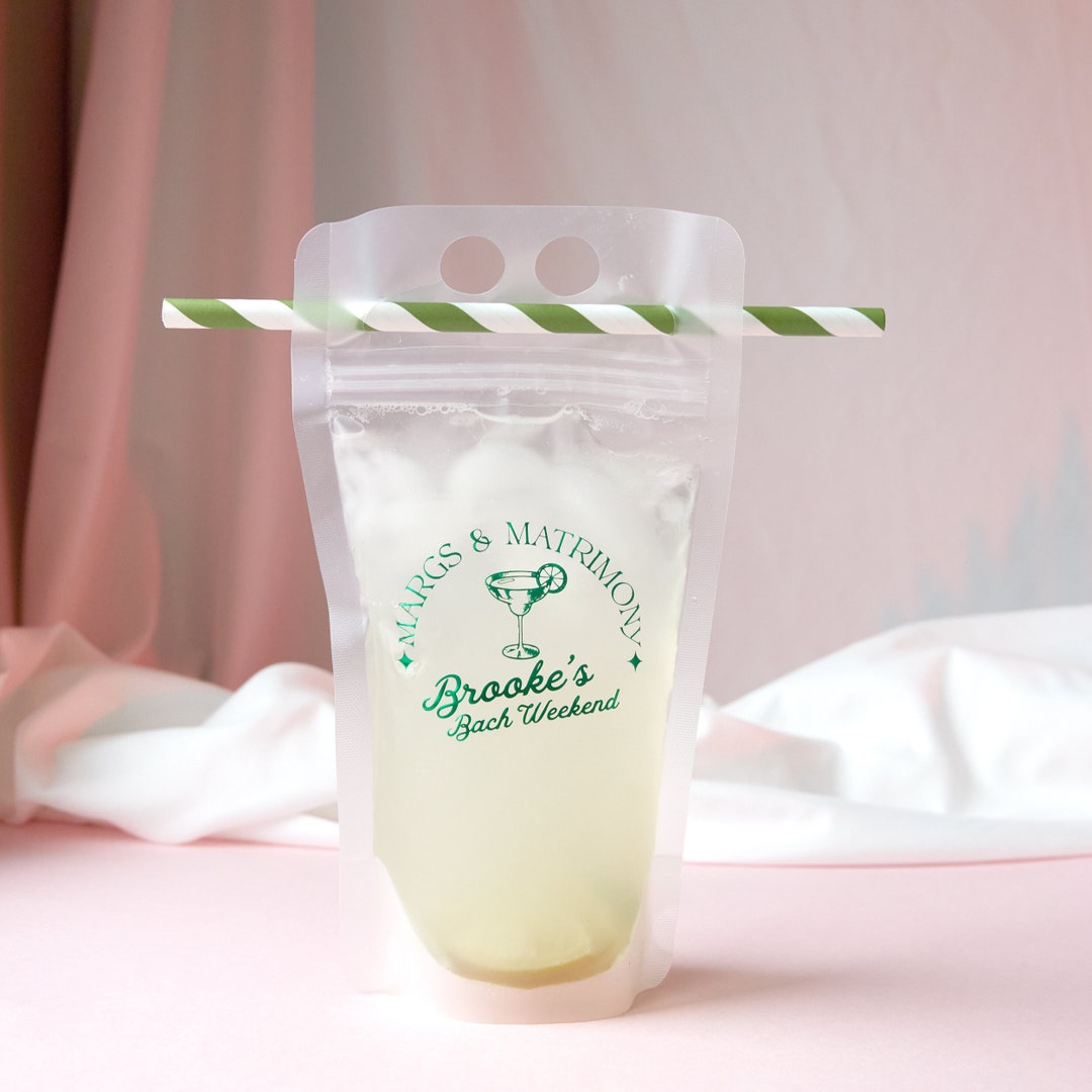 Personalized Margs and Matrimony Drink Pouch - 16 Oz Reusable ...