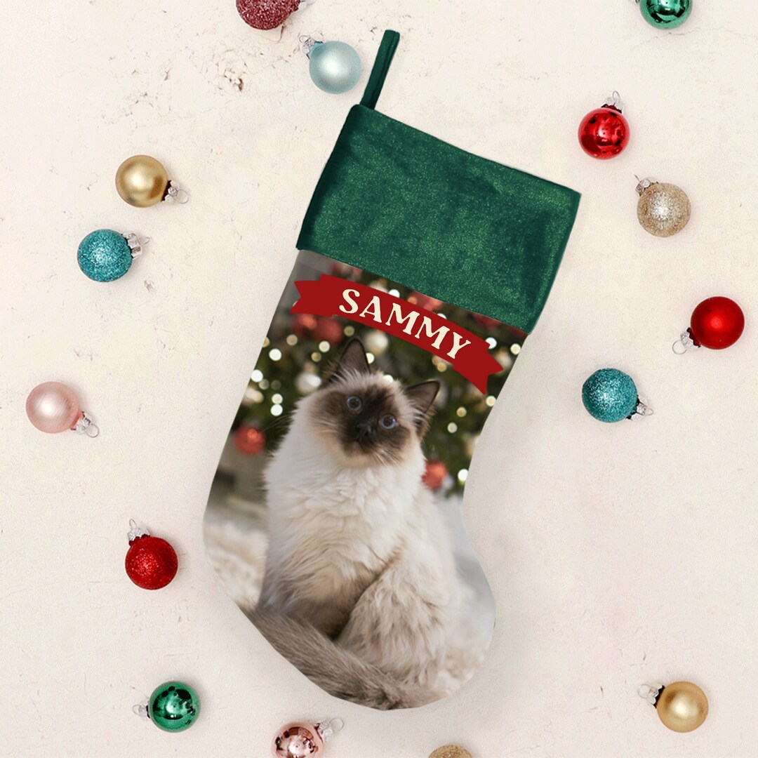 Custom Cat Photo Christmas Stocking - Personalized Pet Holiday Decor ...
