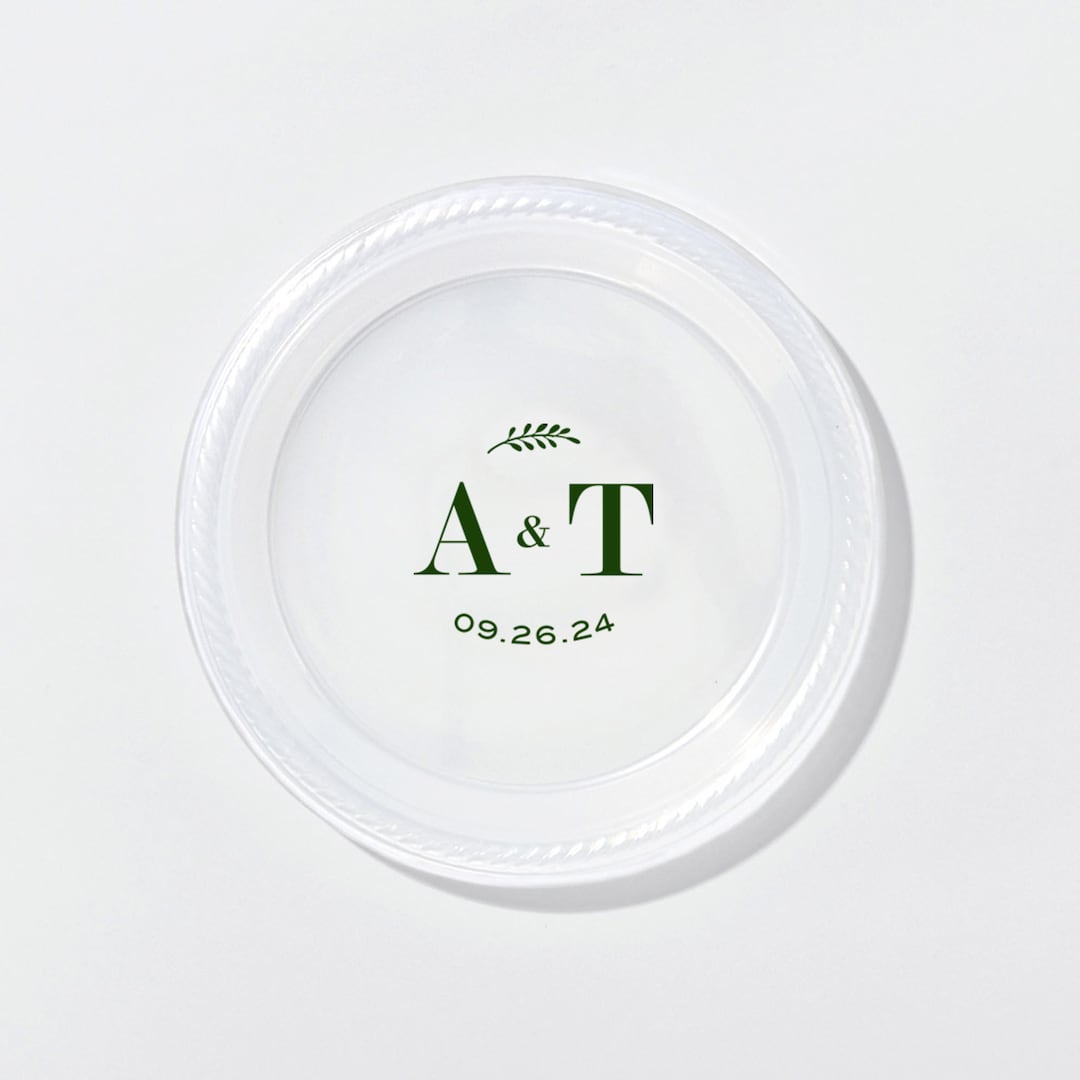 Custom Printed Plates - Contemporary Leaf Monogram Party Plates ...