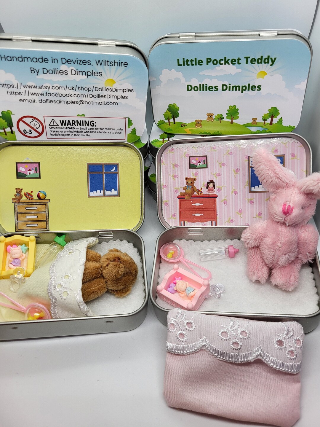 Pocket Teddy/bunny Personalised/anxiety Hug Tin/diorama Teddy Tin ...