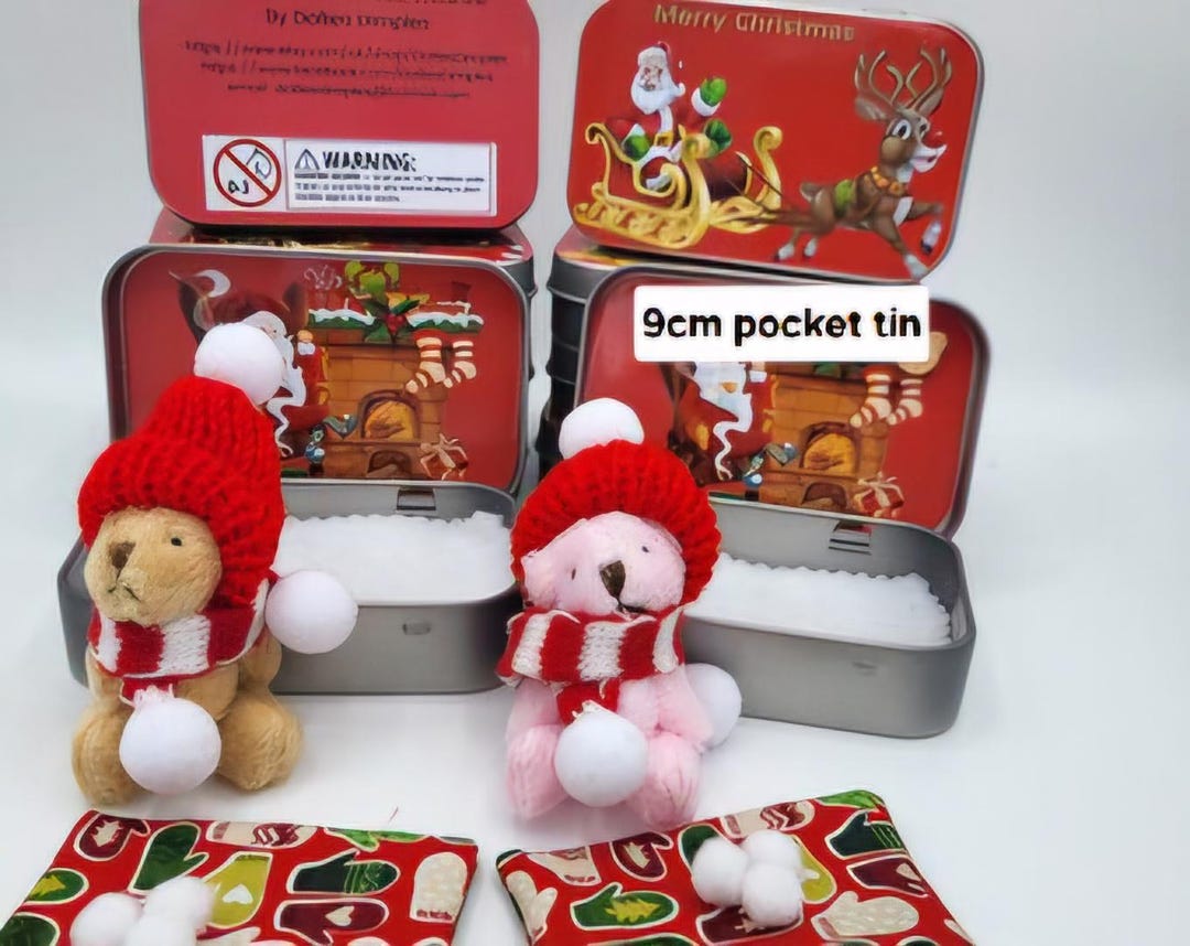 Christmas Teddy in a Pocket Tin,teddy Bear Mini Teddy Personalised ...