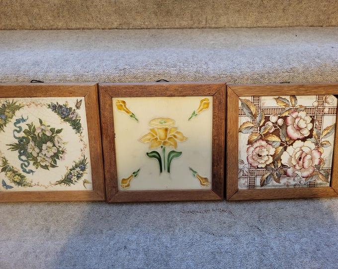 Vintage Art Deco Fireplace Tiles/framed Tiles Set/ceramic Posy Tiles ...